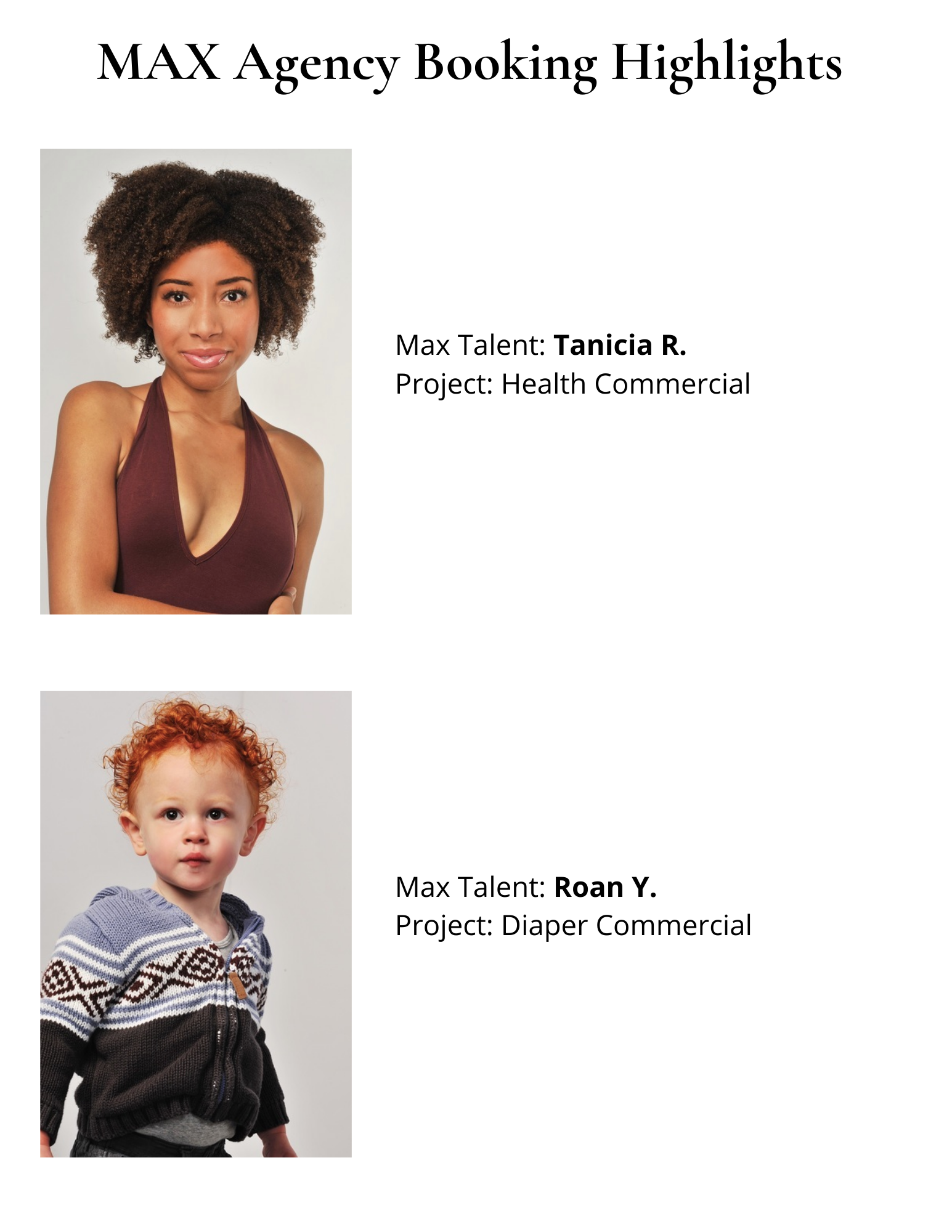Toronto Talent Agency: Booked Projects | MAX Agency