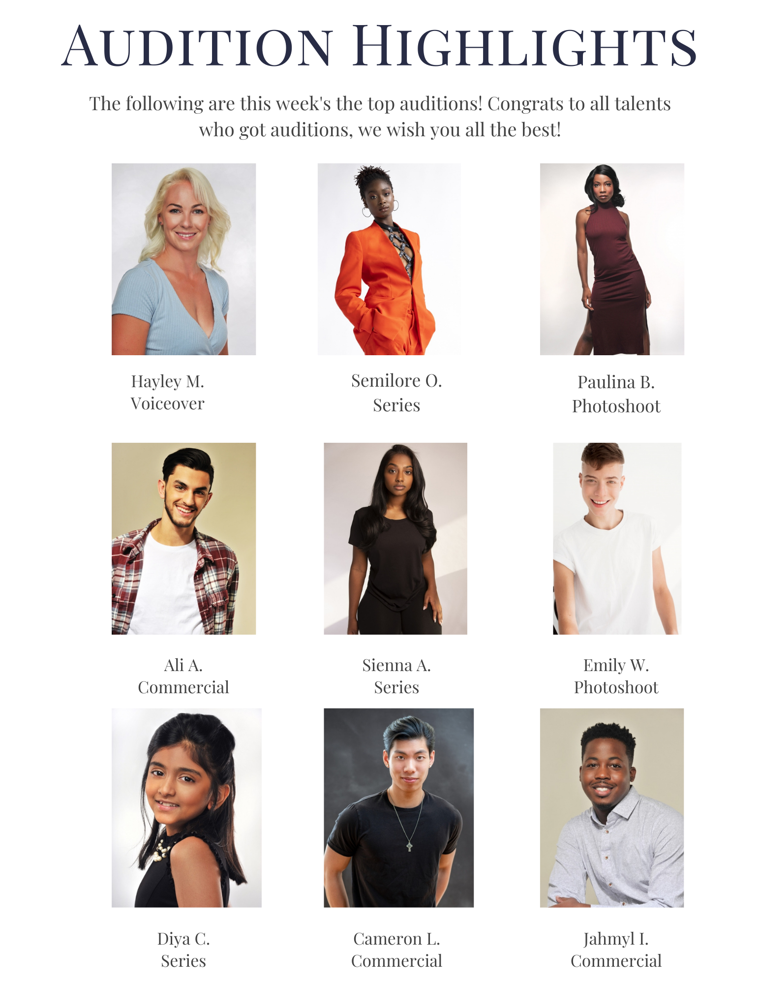 Toronto Talent Agency – Audition Highlights – Toronto Acting Agency ...