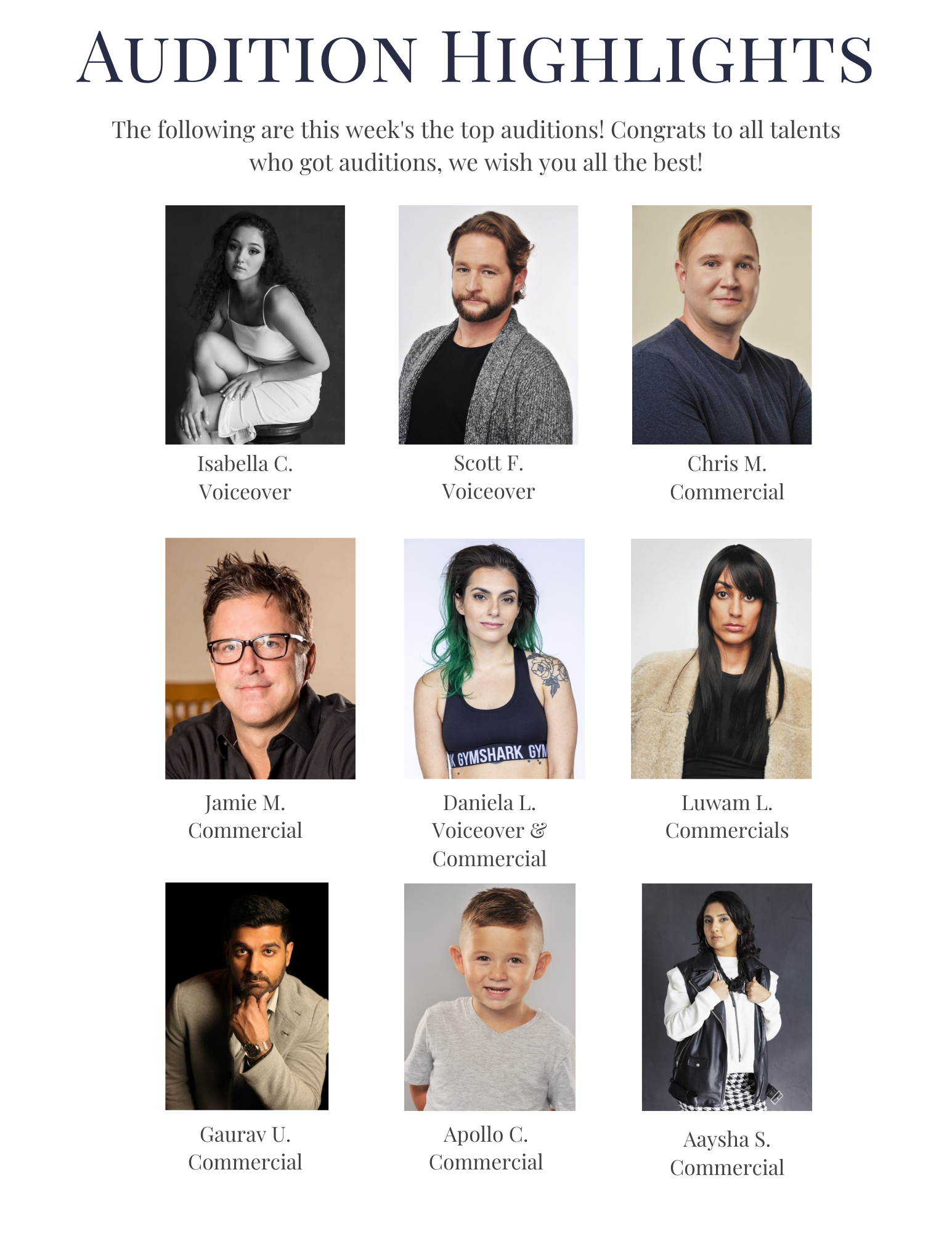 Toronto Acting Agency – Toronto Talent Agency – Audition Highlights ...